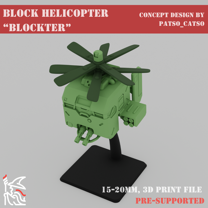 3D Printable [Block State] Helicopter "Blockter" by Filamentio