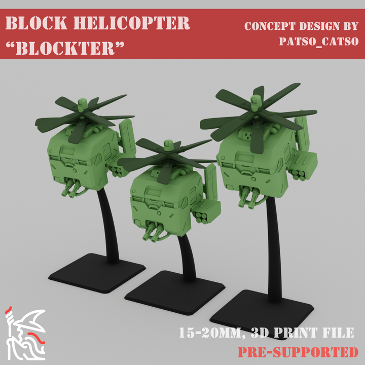 3D Printable [Block State] Helicopter "Blockter" by Filamentio