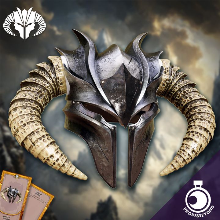 3D Printable Horned Dragonborn Helmet by Props&Beyond