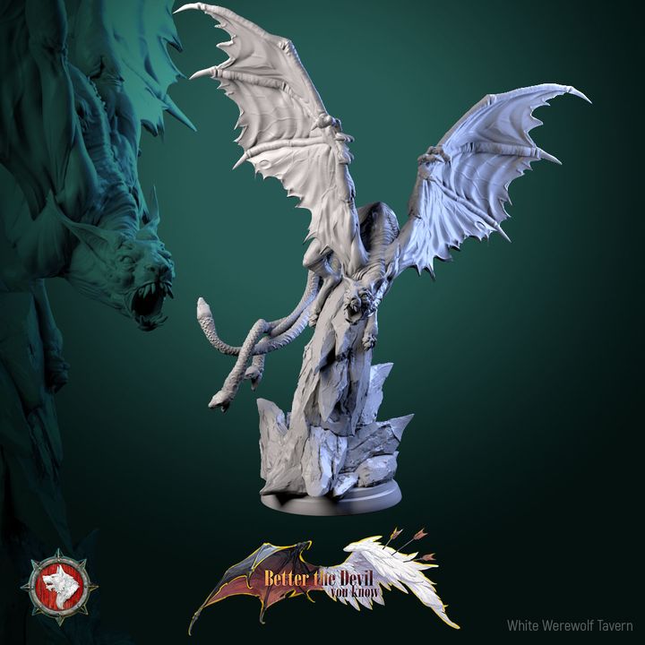 3D Printable Winged hellcat, 32mm pre-supported + dnd 5e stats block by ...