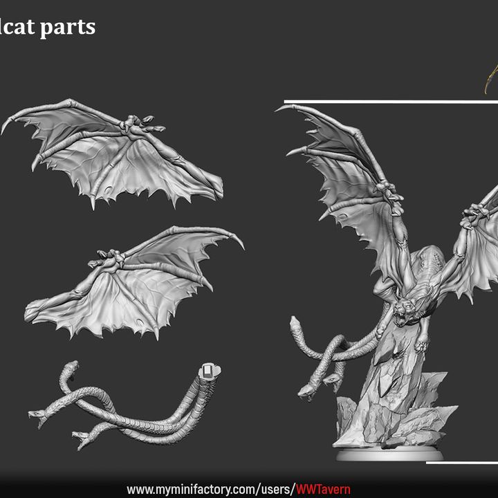 3D Printable Winged hellcat, 32mm pre-supported + dnd 5e stats block by ...