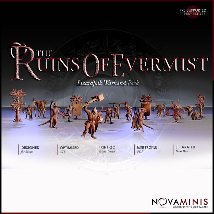 3D Printable The Ruins of Evermist: Lizardfolk Warband by NOVAMINIS