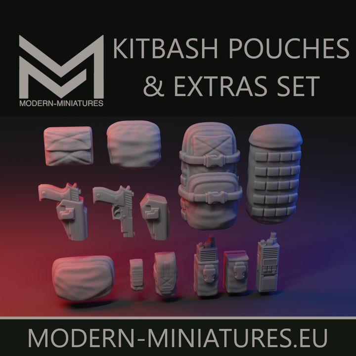 3D Printable Kitbash pouches and extras military pouches and backpacks ...