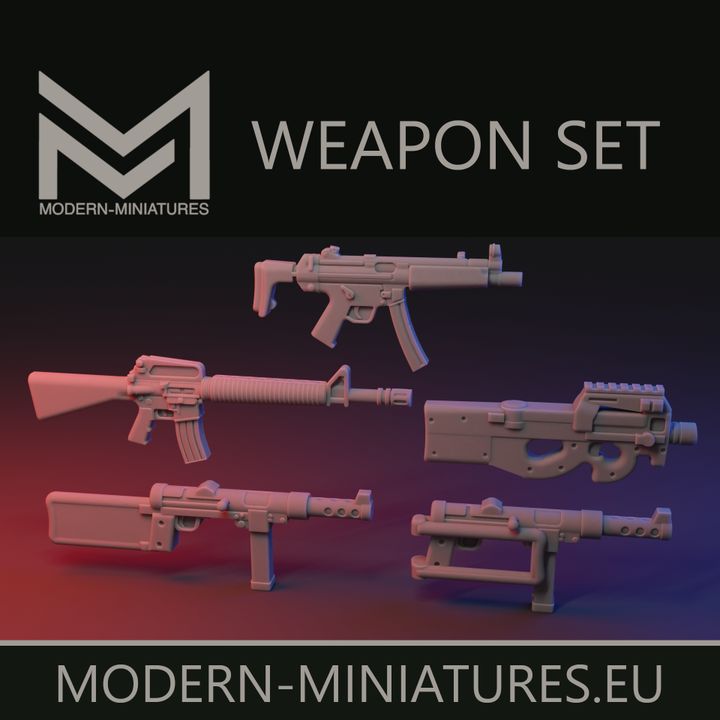 3D Printable 28mm weapon pack for kitbashing by Modern-Miniatures.eu