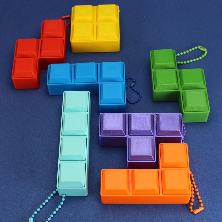 3D Printable Tetris Blocks Fidget Clicker - Keychain by Clickify 3D
