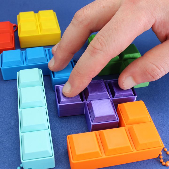 3D Printable Tetris Blocks Fidget Clicker - Keychain by Clickify 3D