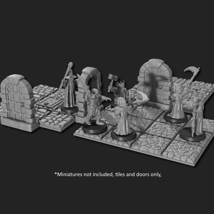 3D Printable Dungeon Mini tiles and Doors Set 1 by Celtic Miniatures