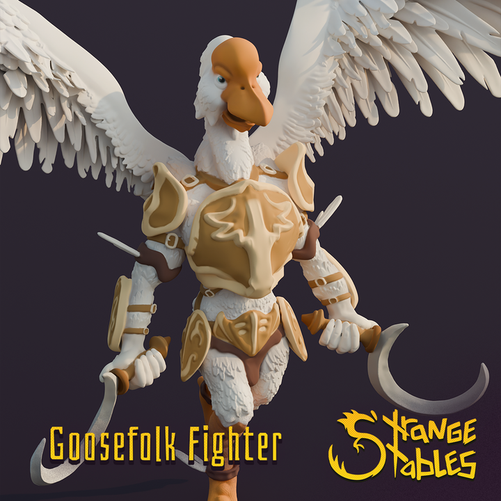 3D Printable Goosefolk Fighter - Aarakocra Warrior by Strange Stables ...
