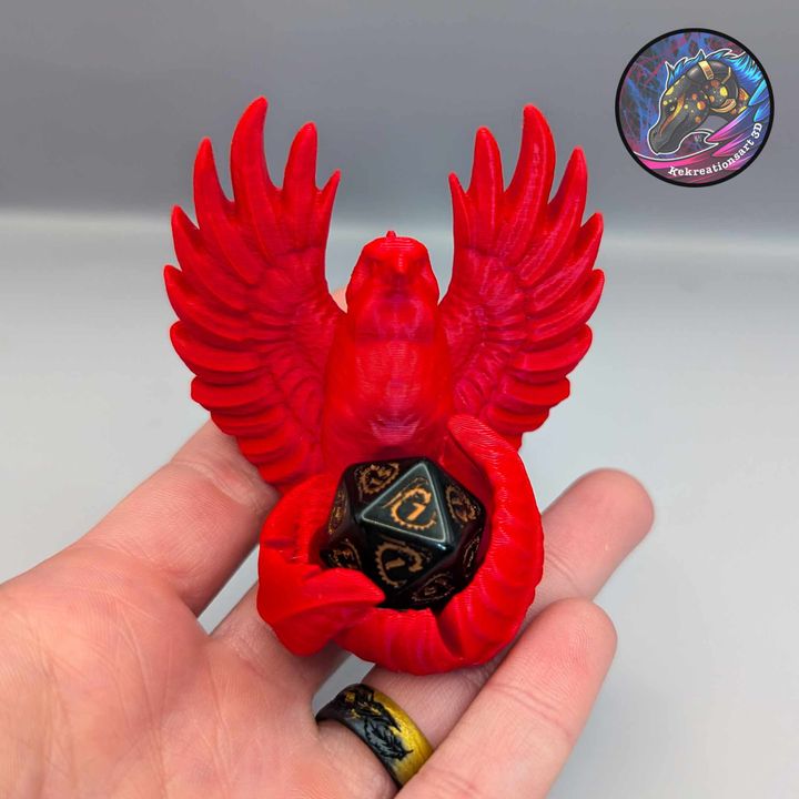 3D Printable Phoenix Dice Guardian by Kirsten M