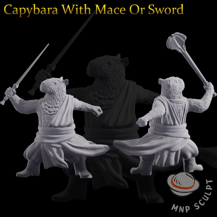 3D Printable Capybara With Mace Or Sword by MNP Sculpt