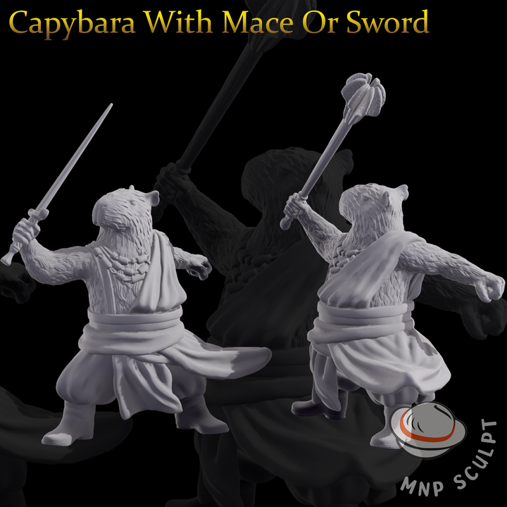 3D Printable Capybara With Mace Or Sword by MNP Sculpt