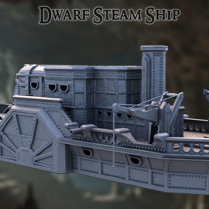 3D Printable Dwarf Steam Ship - Tabletop Terrain - 28 MM by MiniatureLand