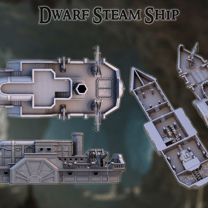 3D Printable Dwarf Steam Ship - Tabletop Terrain - 28 MM by MiniatureLand