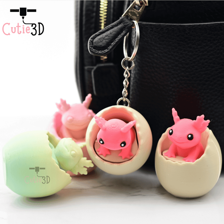 3D Printable Cutie3D Axolotl In An Egg Keycap Fidget Clicker Keychain ...