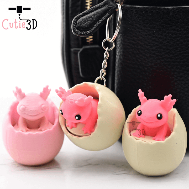3D Printable Cutie3D Axolotl In An Egg Keycap Fidget Clicker Keychain ...