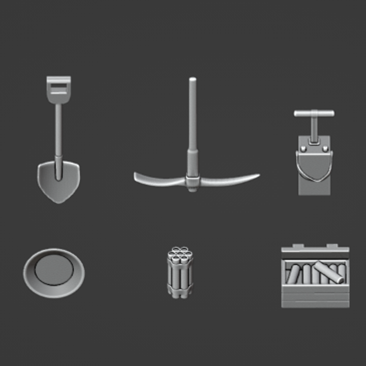 3D Printable Wild West 28mm Scale Mining Gear Set by Michael Crossman