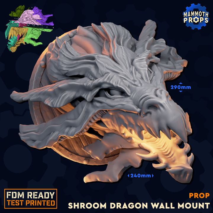 3D Printable Shroom Dragon Wall Mount by Mammoth Props