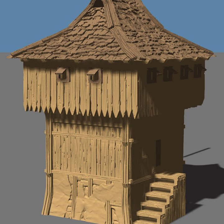 3D Printable Dark Age Wooden Tower Keep by GameScape3D