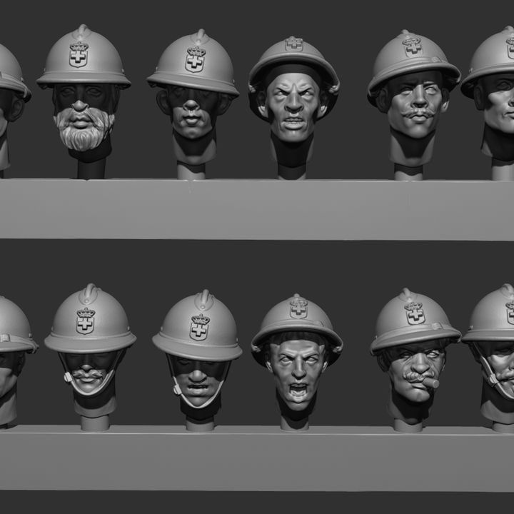 3D Printable Heads with Adrian helmets and Greek badge by DES TRANCHEES ...