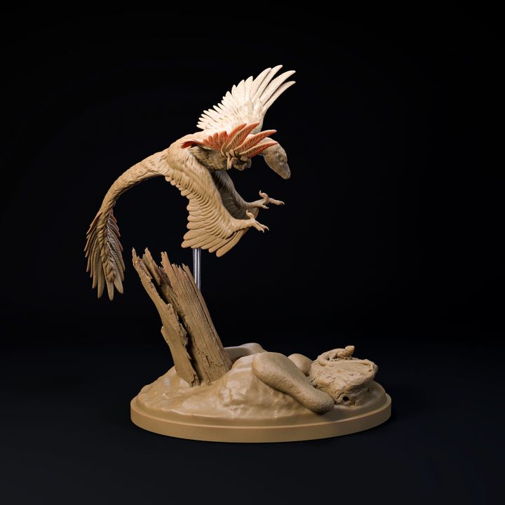 3D Printable Microraptor hunting 1-6 scale pre-supported dinosaur by ...