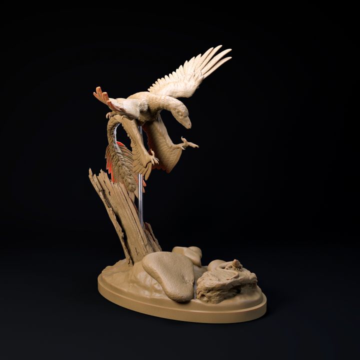 3D Printable Microraptor hunting 1-6 scale pre-supported dinosaur by ...