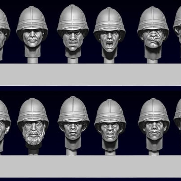 3D Printable Heads with pith helmets by DES TRANCHEES AUX BARRICADES