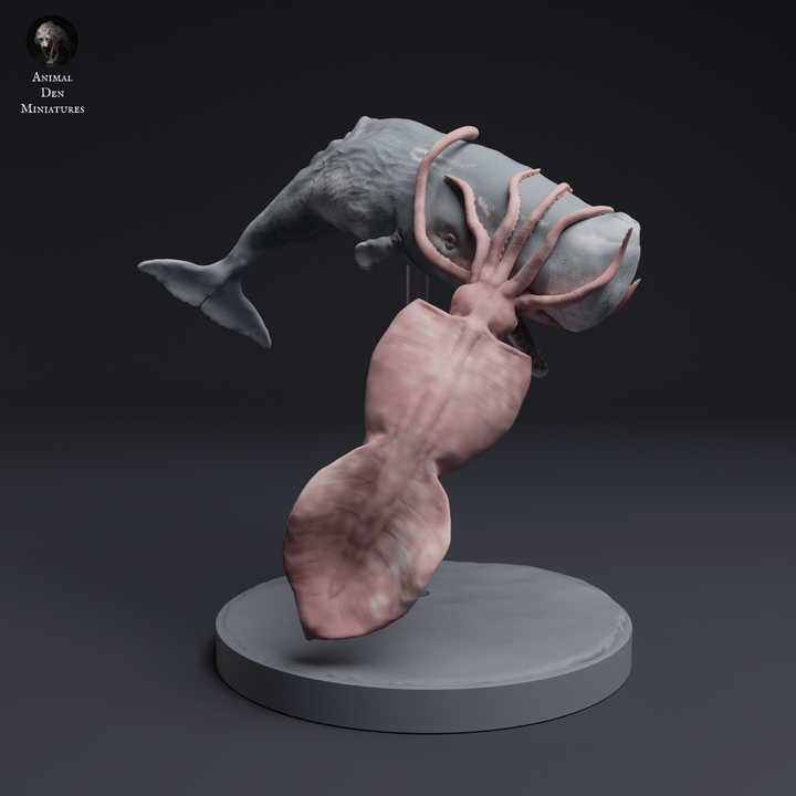 3D Printable Colossal Squid vs Sperm Whale by Animal Den Miniatures