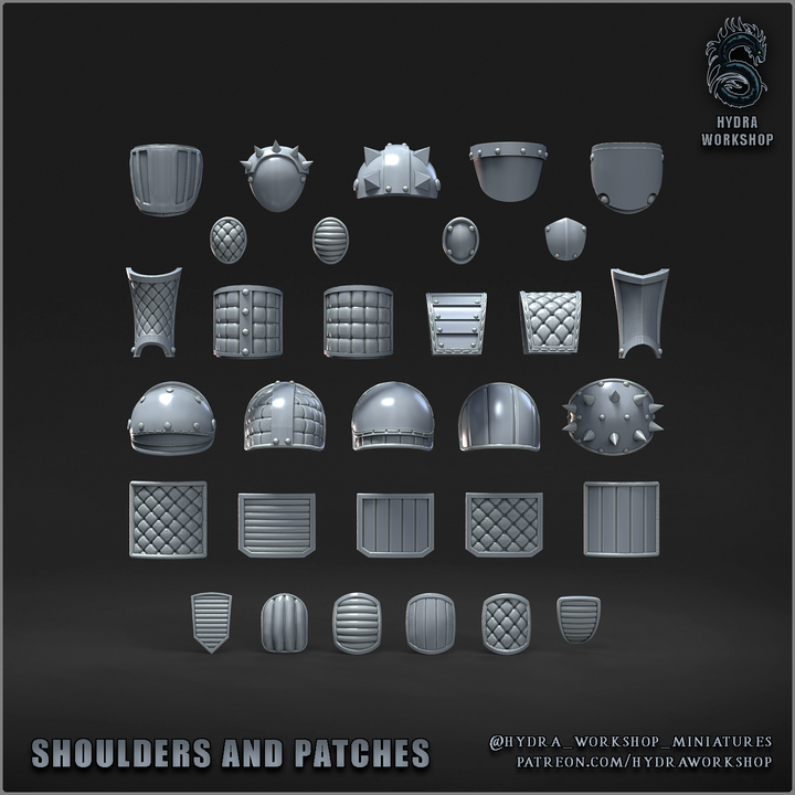 3D Printable Shoulders and patches pack by Hydra workshop miniatures