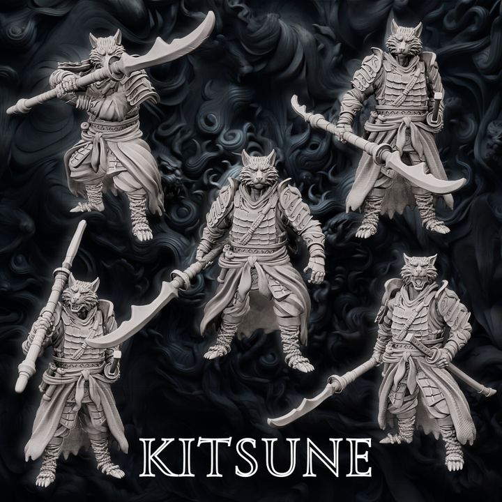 3D Printable Kitsune Samurai Miniatures – 5 Fox STL Models | 30mm Scale ...