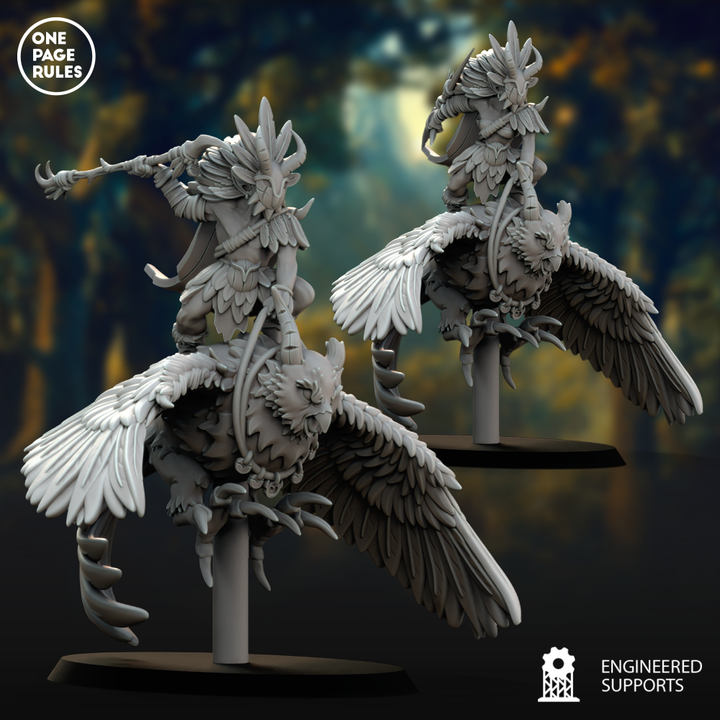 3D Printable Wood Elves - Champion on Owl by One Page Rules