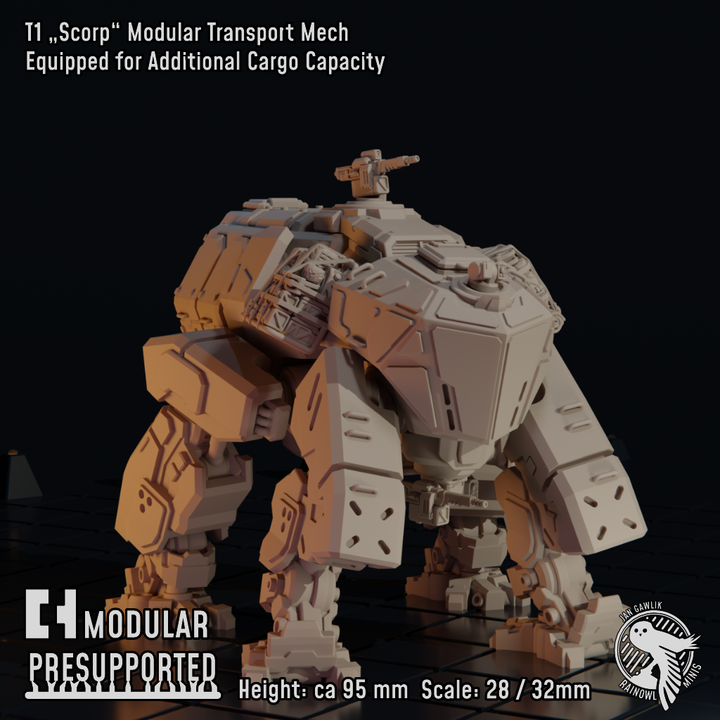 3D Printable T1 "Scorp" Modular Transport Mech by Rainowl Minis