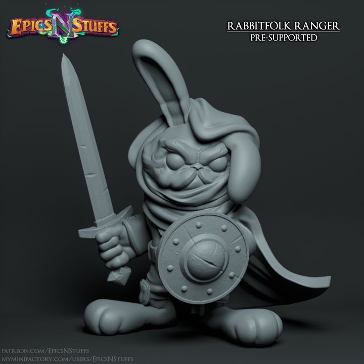 3D Printable Rabbitfolk Ranger Miniature - Pre-Supported by Epics N Stuffs