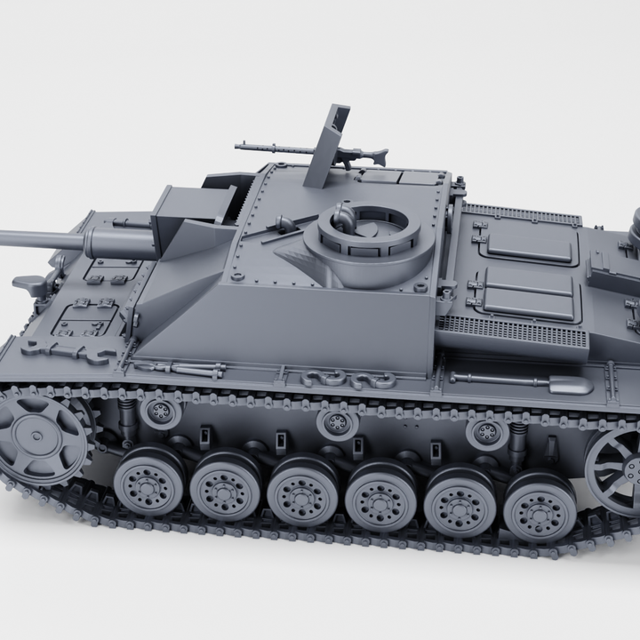 3D Printable STUG III Ausf.G (early) + 3 Tankmen + side armor (standard ...