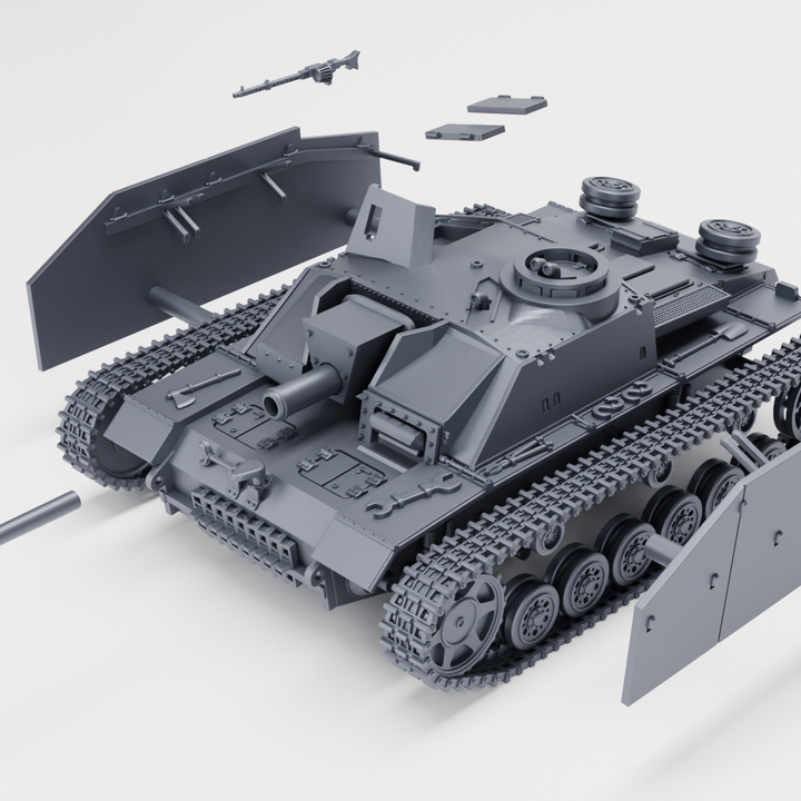 3D Printable STUG III Ausf.G (early) + 3 Tankmen + side armor (standard ...