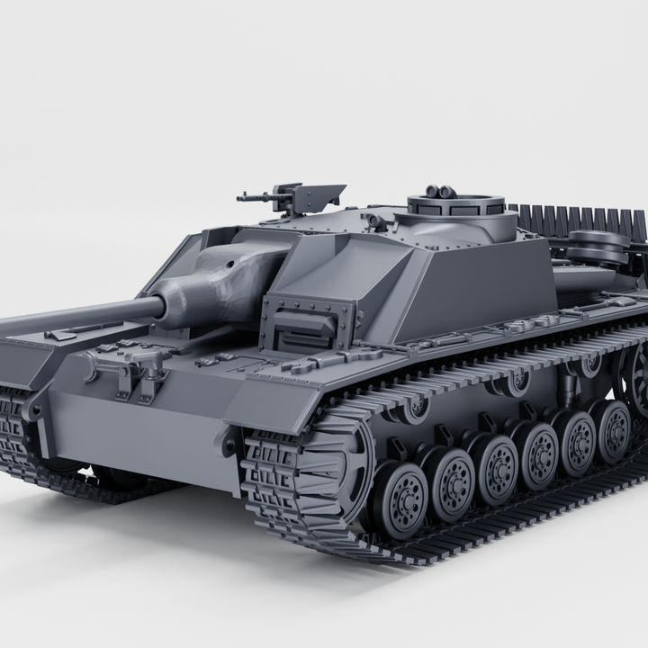 3D Printable STUG III Ausf.G (late) + 3 Tankmen + side armor (standard ...