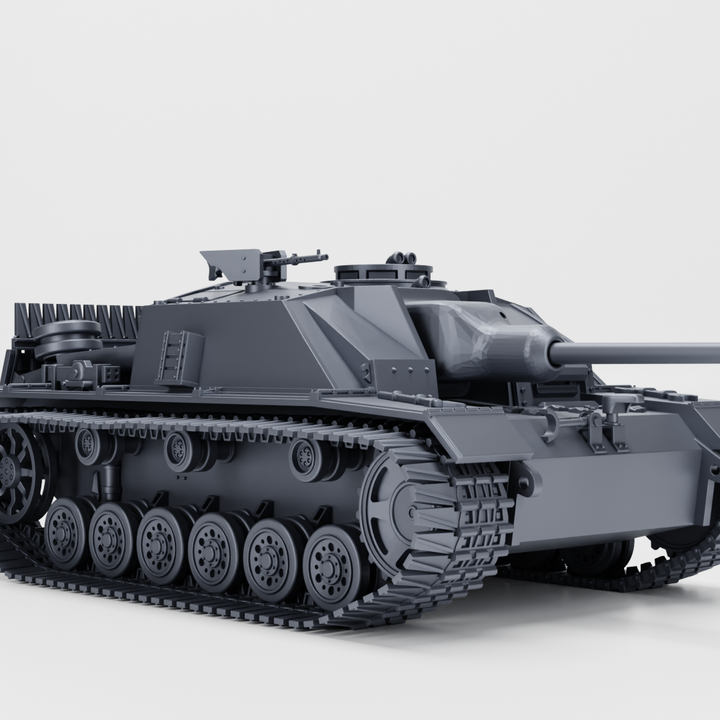 3D Printable STUG III Ausf.G (late) + 3 Tankmen + side armor (standard ...