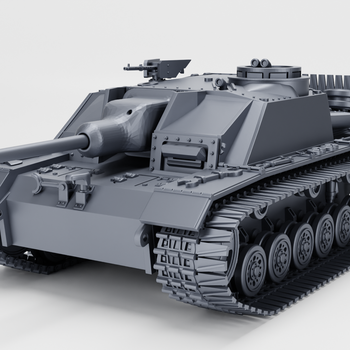 3D Printable STUG III Ausf.G (late) + 3 Tankmen + side armor (standard ...