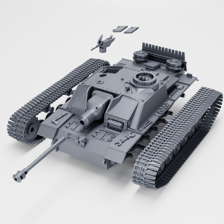 3D Printable STUG III Ausf.G (late) + 3 Tankmen + side armor (standard ...