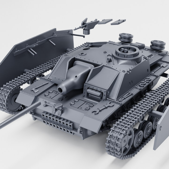 3D Printable STUG III Ausf.G (late) + 3 Tankmen + side armor (standard ...