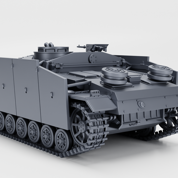 3D Printable STUG III Ausf.G (late) + 3 Tankmen + side armor (standard ...