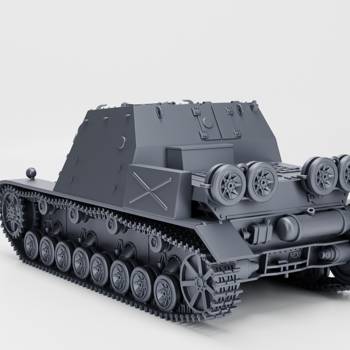 3D Printable Sturmpanzer IV “Brummbar” (early) + 3 Tankmen + side armor ...