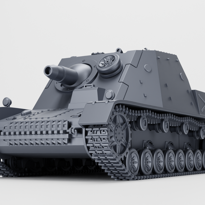 3D Printable Sturmpanzer IV “Brummbar” (early) + 3 Tankmen + side armor ...