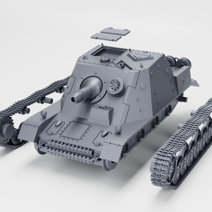 3D Printable Sturmpanzer IV “Brummbar” (early) + 3 Tankmen + side armor ...