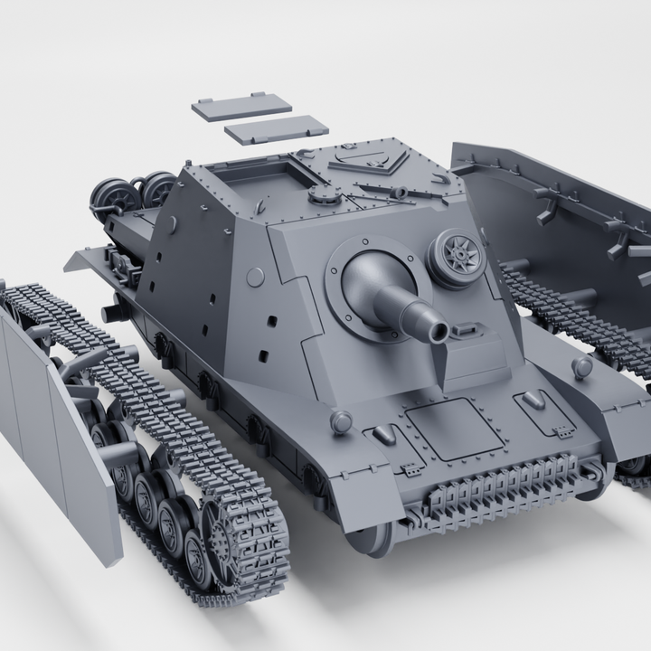 3D Printable Sturmpanzer IV “Brummbar” (early) + 3 Tankmen + side armor ...