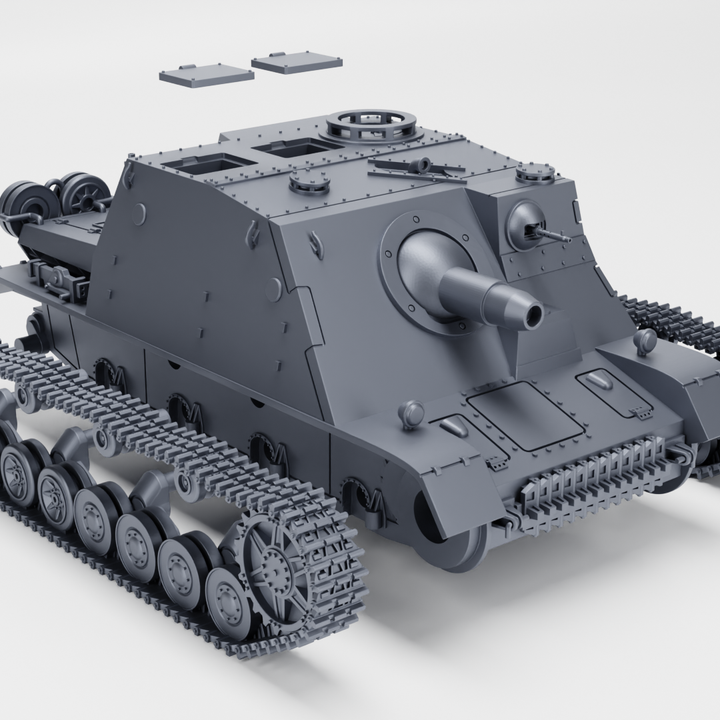 3D Printable Sturmpanzer IV “Brummbar” (late) + 3 Tankmen + side armor ...