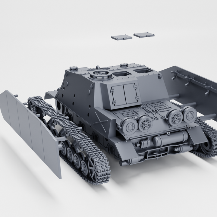 3D Printable Sturmpanzer IV “Brummbar” (late) + 3 Tankmen + side armor ...
