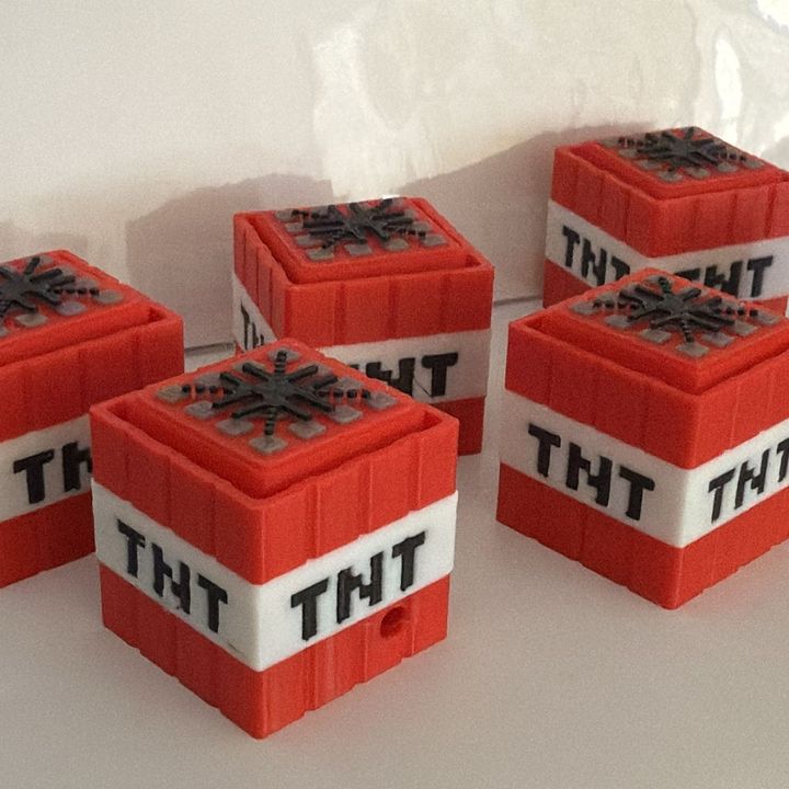 3D Printable Minecraft TNT Clicker Fidget and Keychain by Tiffany Drewry