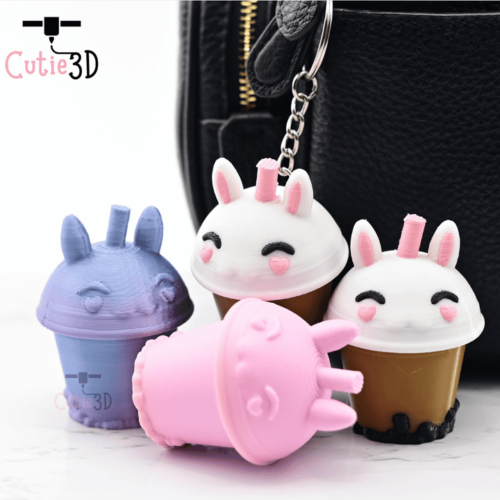 3D Printable Cutie3D Bunny Boba Tea Cup Keycap Fidget Clicker Keychain ...