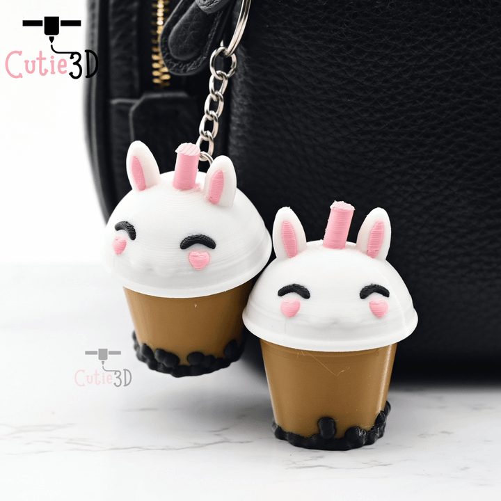 3D Printable Cutie3D Bunny Boba Tea Cup Keycap Fidget Clicker Keychain ...