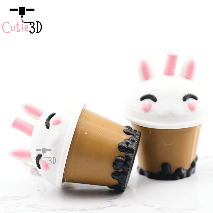 3D Printable Cutie3D Bunny Boba Tea Cup Keycap Fidget Clicker Keychain ...